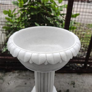 Elegant Handcrafted Marble Pedestal Bird Bath With Scalloped Bowl Edge ...