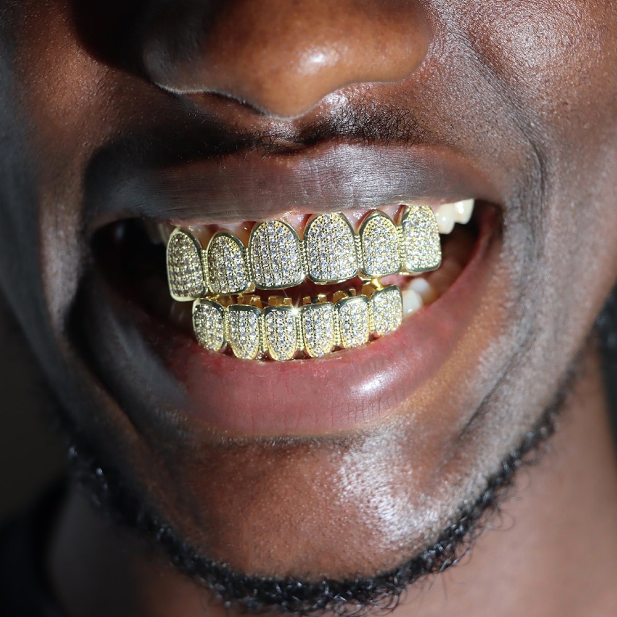 Luxury Rapper Iced Out Square CZ Gold Teeth Grillz Top Bottom Dental ...