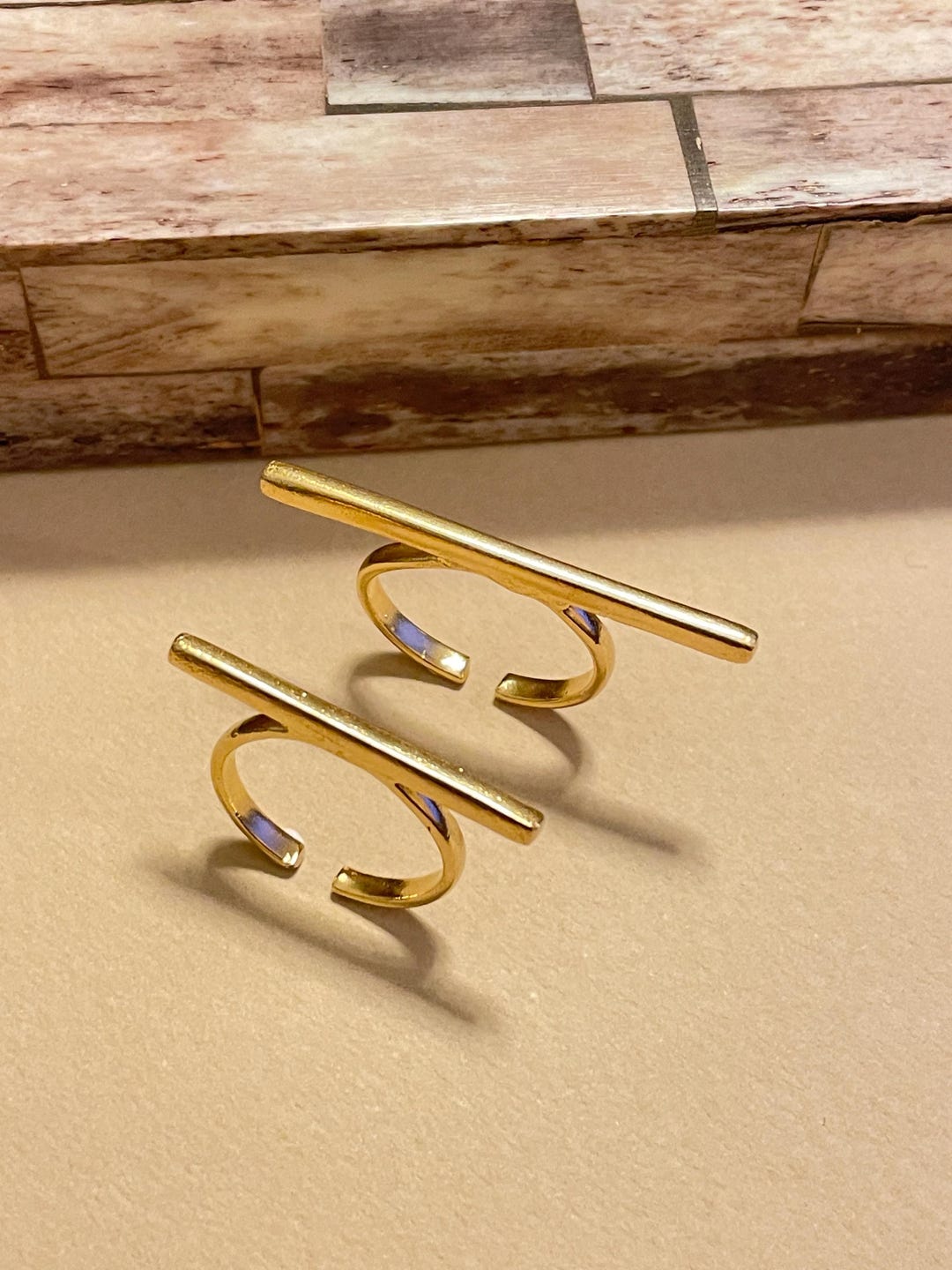 Trendy Gold Stackable Rings , Line Brass Rings, Adjustable Gold ...