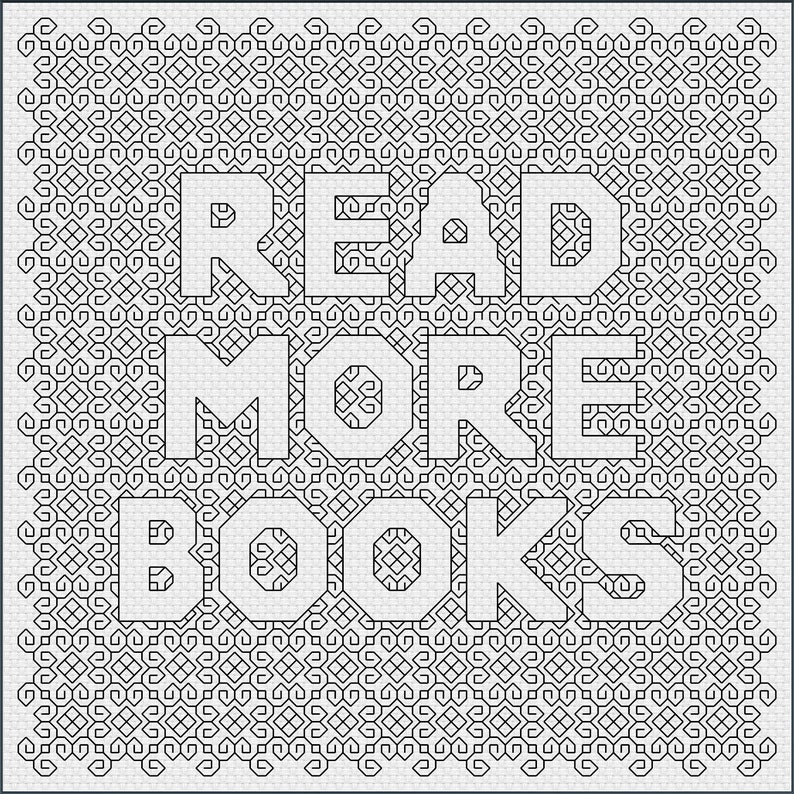 Blackwork Cross Stitch Pattern | Read More Books - Etsy