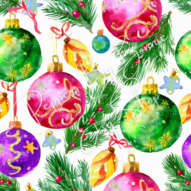 Watercolor Christmas Seamless Digital Prints, for Scrapbooking and Ect ...