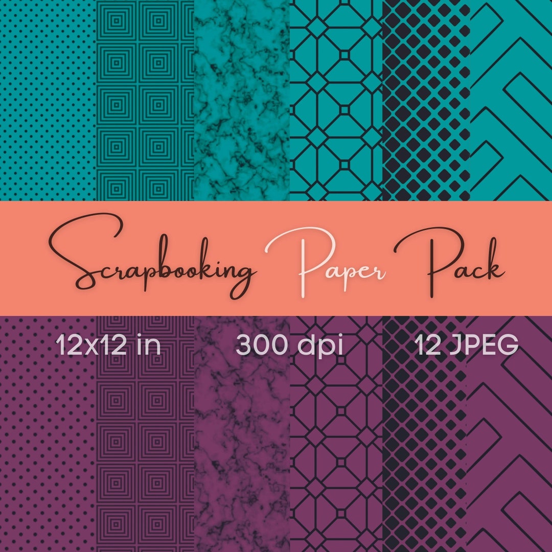 Printable Purple & Turquoise Geometric Paper Pack, 12 JPEG Designs ...