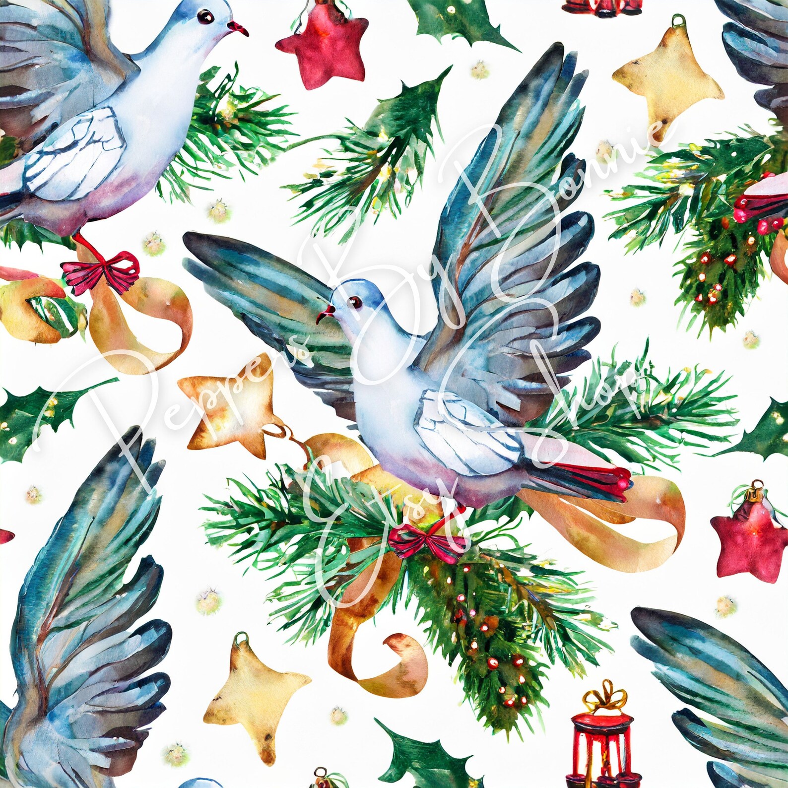 Watercolor Christmas Seamless Digital Prints, for Scrapbooking and Ect ...