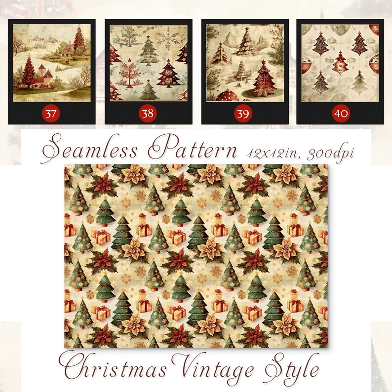 Seamless Vintage Christmas Digital Paper Pack, Winter Holiday Seamless ...