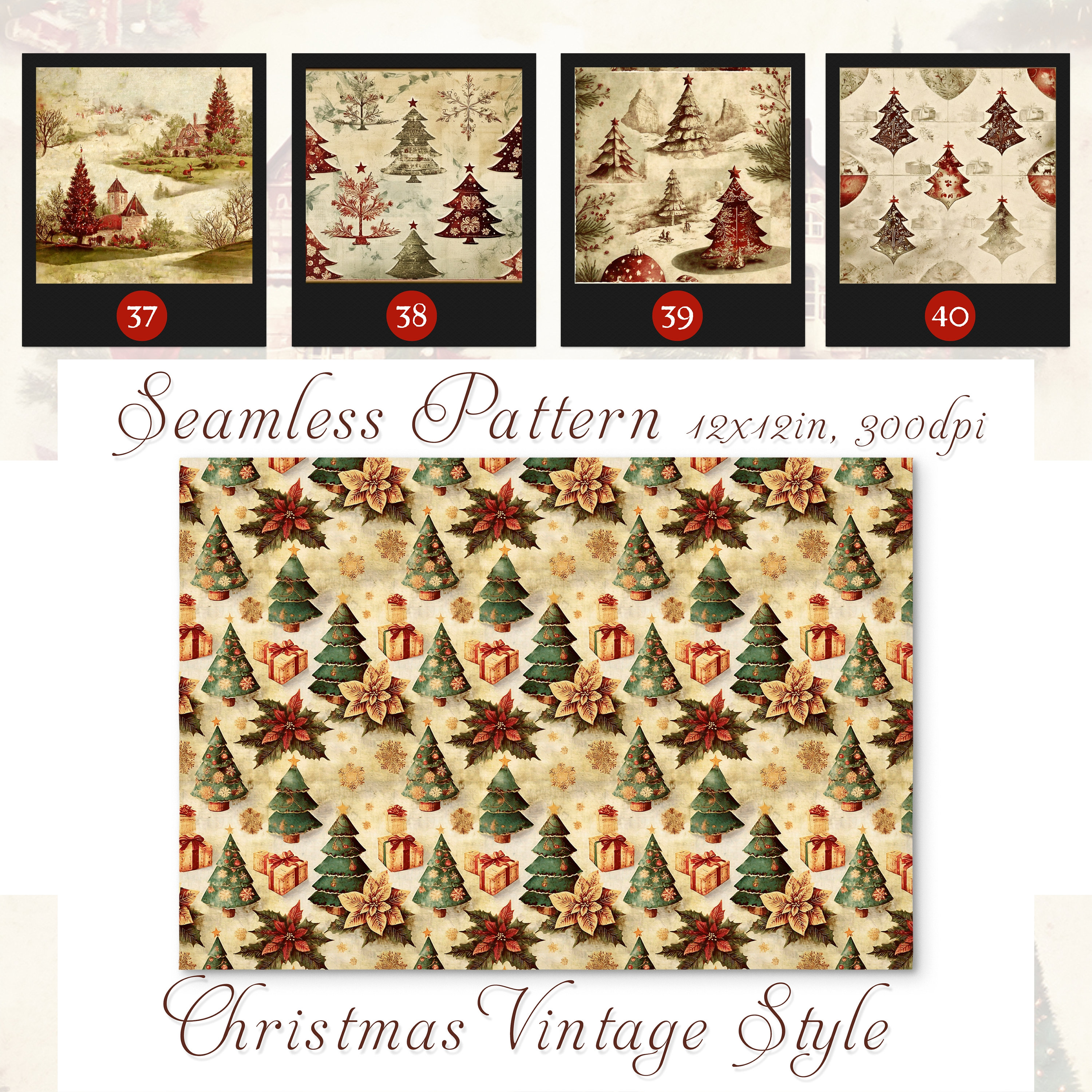 Seamless Vintage Christmas Digital Paper Pack, Winter Holiday Seamless ...