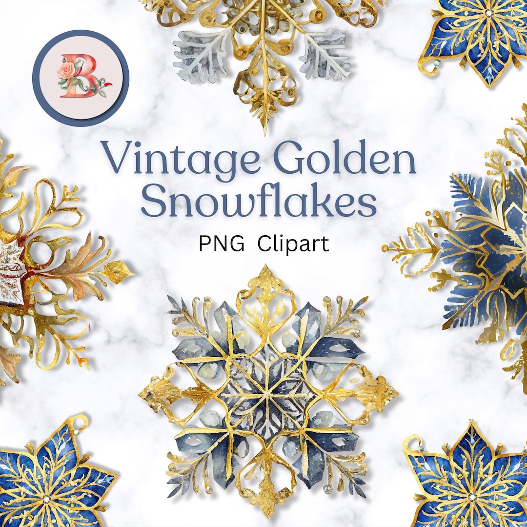 Vintage Golden Snowflakes PNG Clipart, 10 JPEG Snowflakes Tile & 26 PNG ...