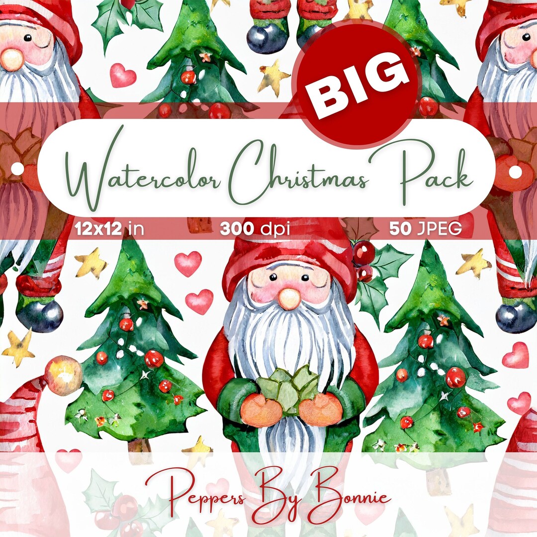Watercolor Christmas Seamless Digital Prints, for Scrapbooking and Ect ...