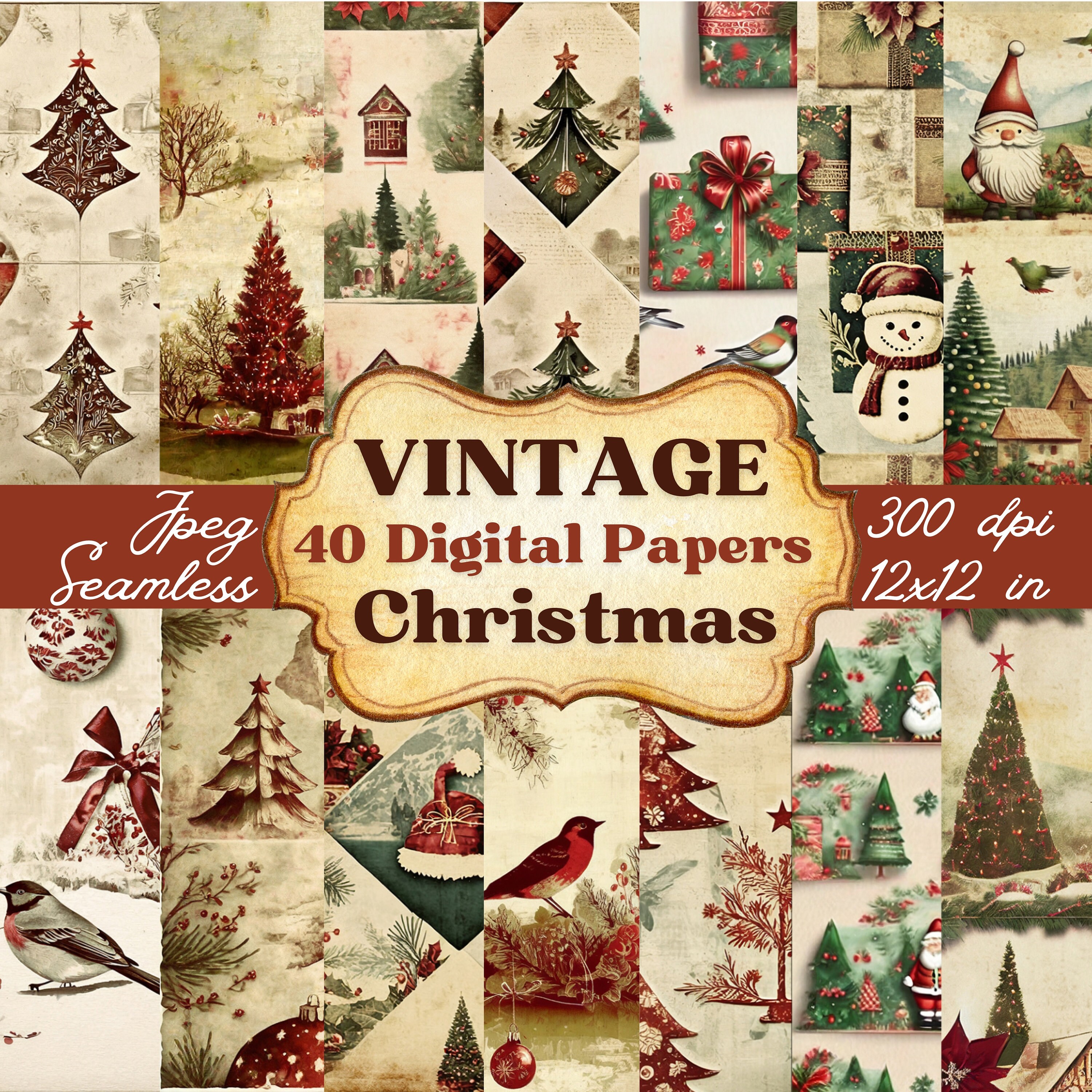 Seamless Vintage Christmas Digital Paper Pack, Winter Holiday Seamless ...