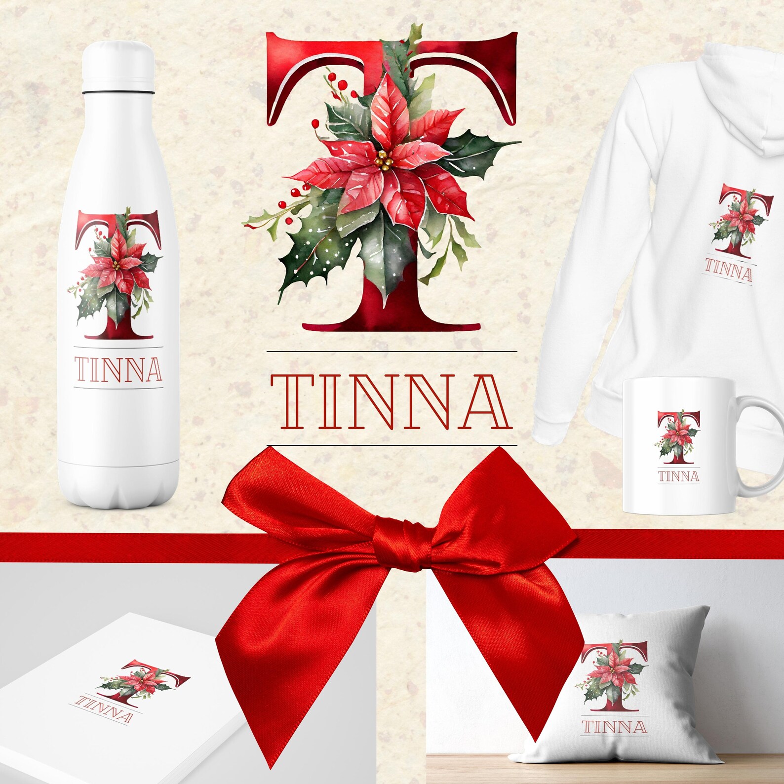 Watercolor Christmas Alphabet Clipart: Floral Letters, PNG Font ...