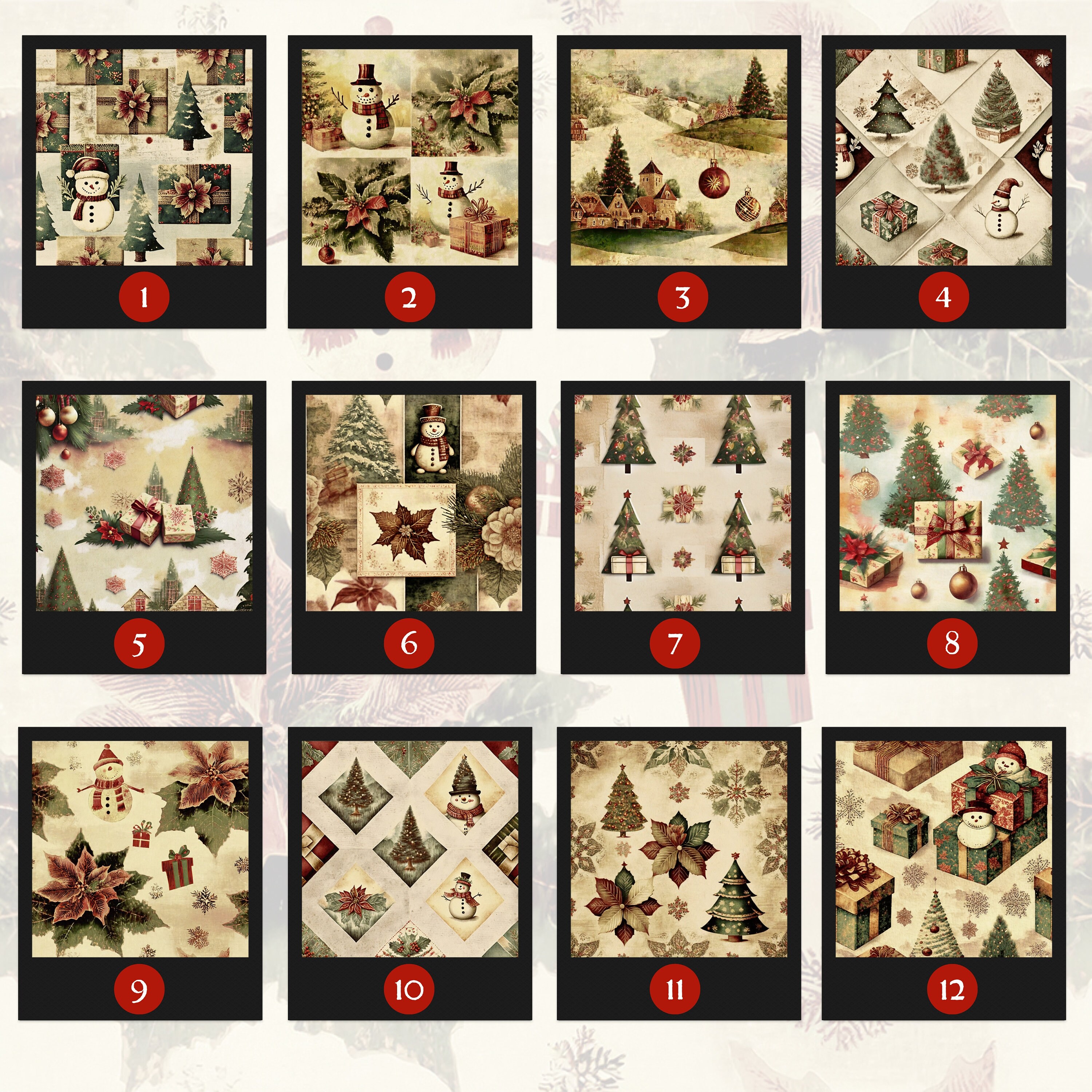 Seamless Vintage Christmas Digital Paper Pack, Winter Holiday Seamless ...