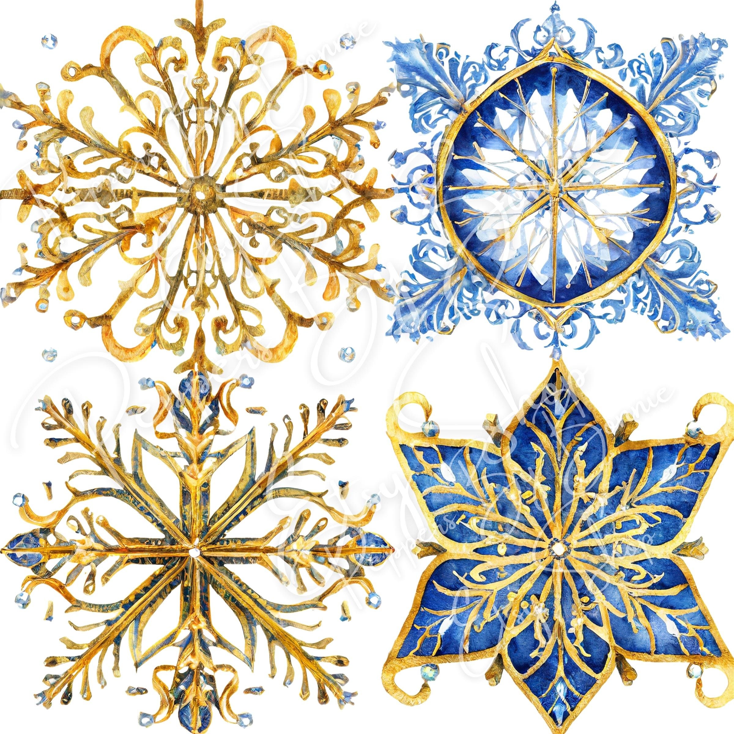 Vintage Golden Snowflakes PNG Clipart, 10 JPEG Snowflakes Tile & 26 PNG ...