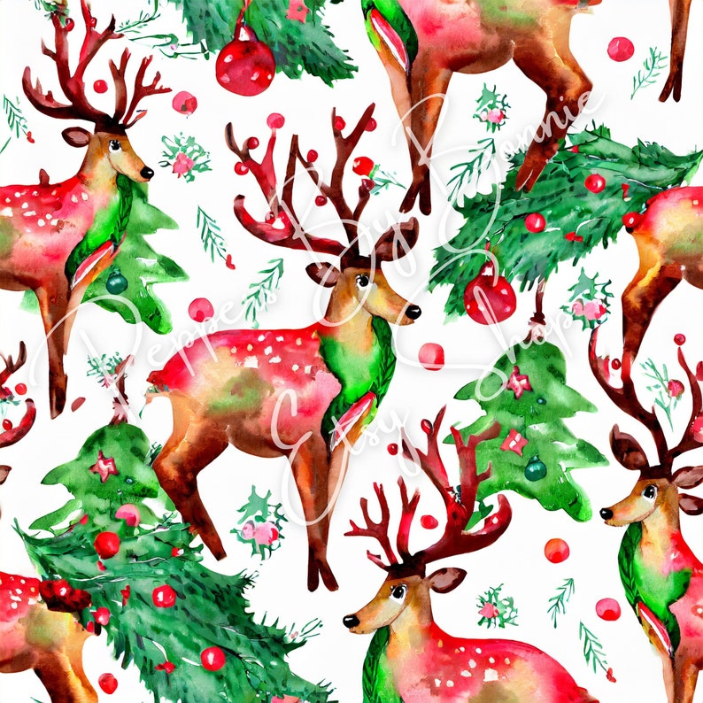 Watercolor Christmas Seamless Digital Prints, for Scrapbooking and Ect ...