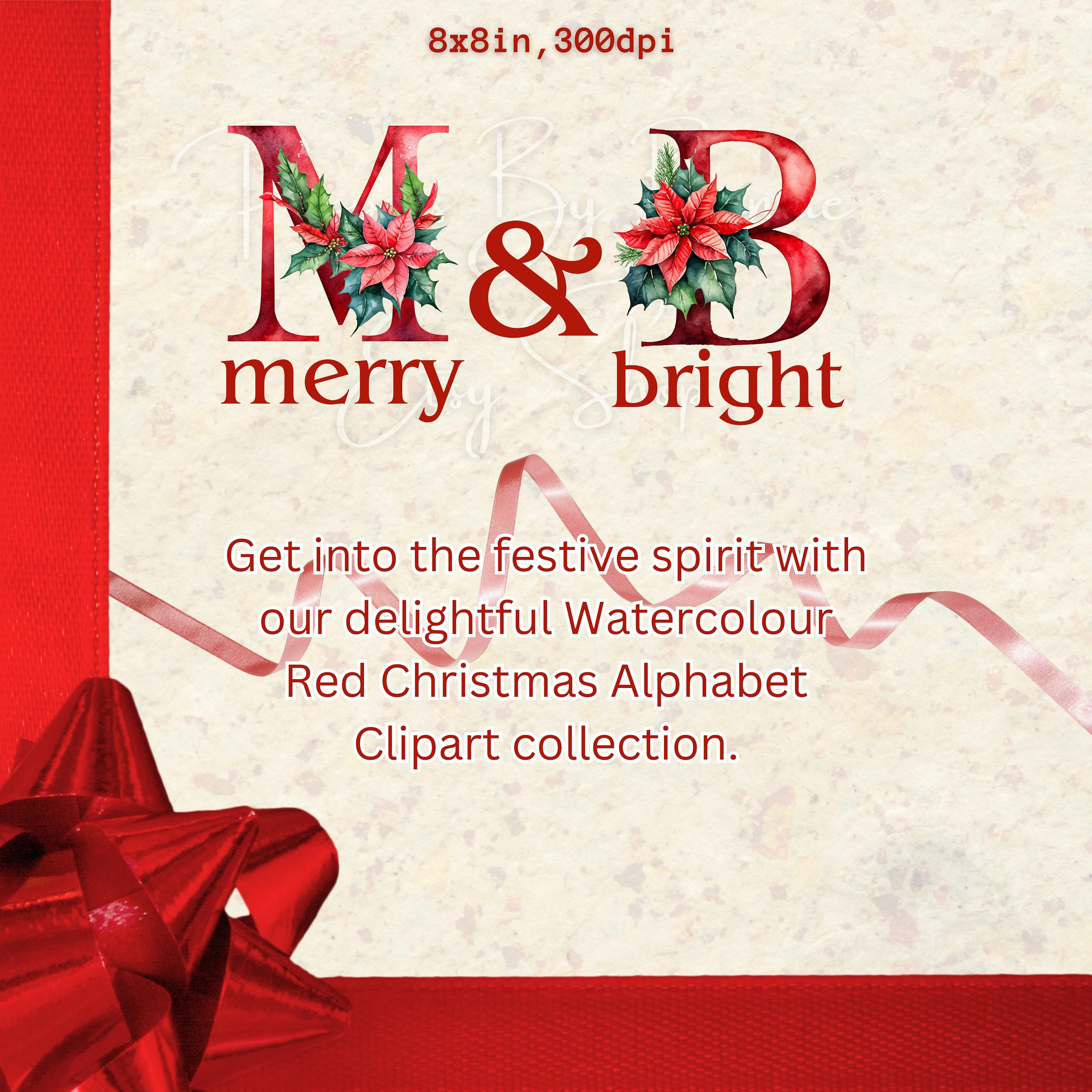 Watercolor Christmas Alphabet Clipart: Floral Letters, PNG Font ...