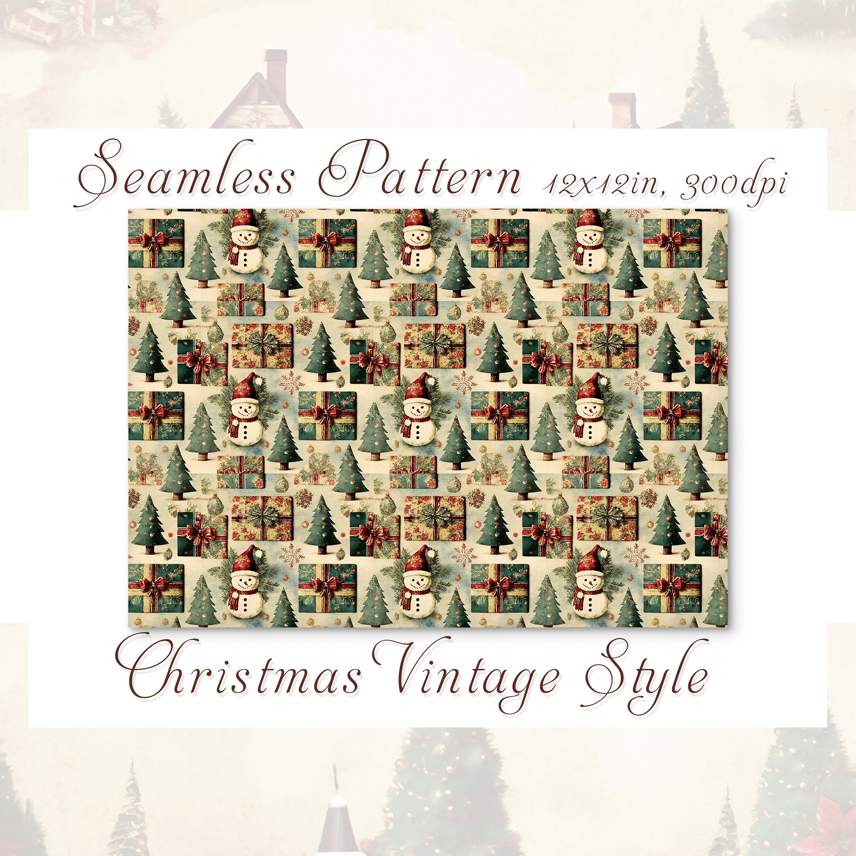 Seamless Vintage Christmas Digital Paper Pack, Winter Holiday Seamless ...