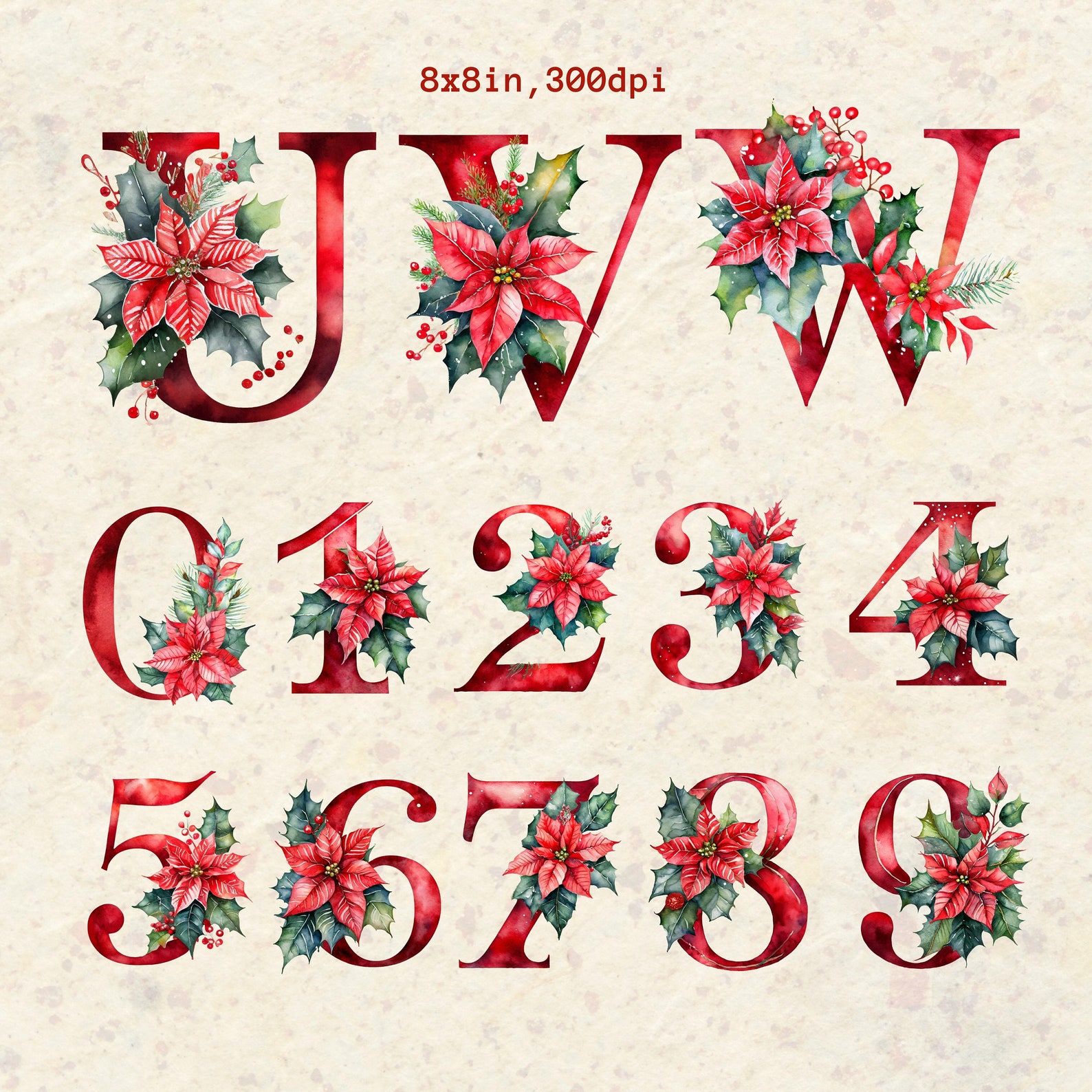 Watercolor Christmas Alphabet Clipart: Floral Letters, PNG Font ...