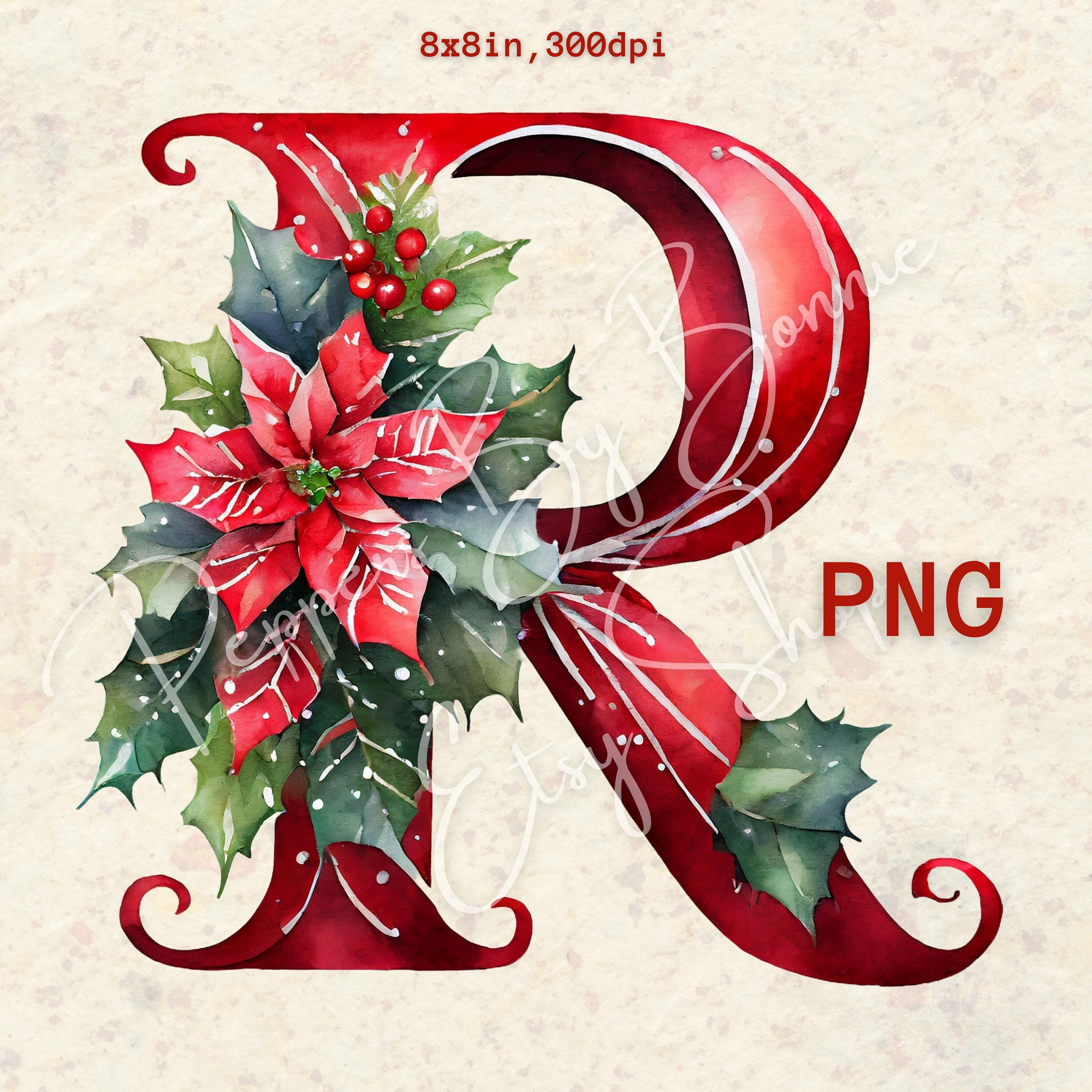 Watercolor Christmas Alphabet Clipart: Floral Letters, PNG Font ...