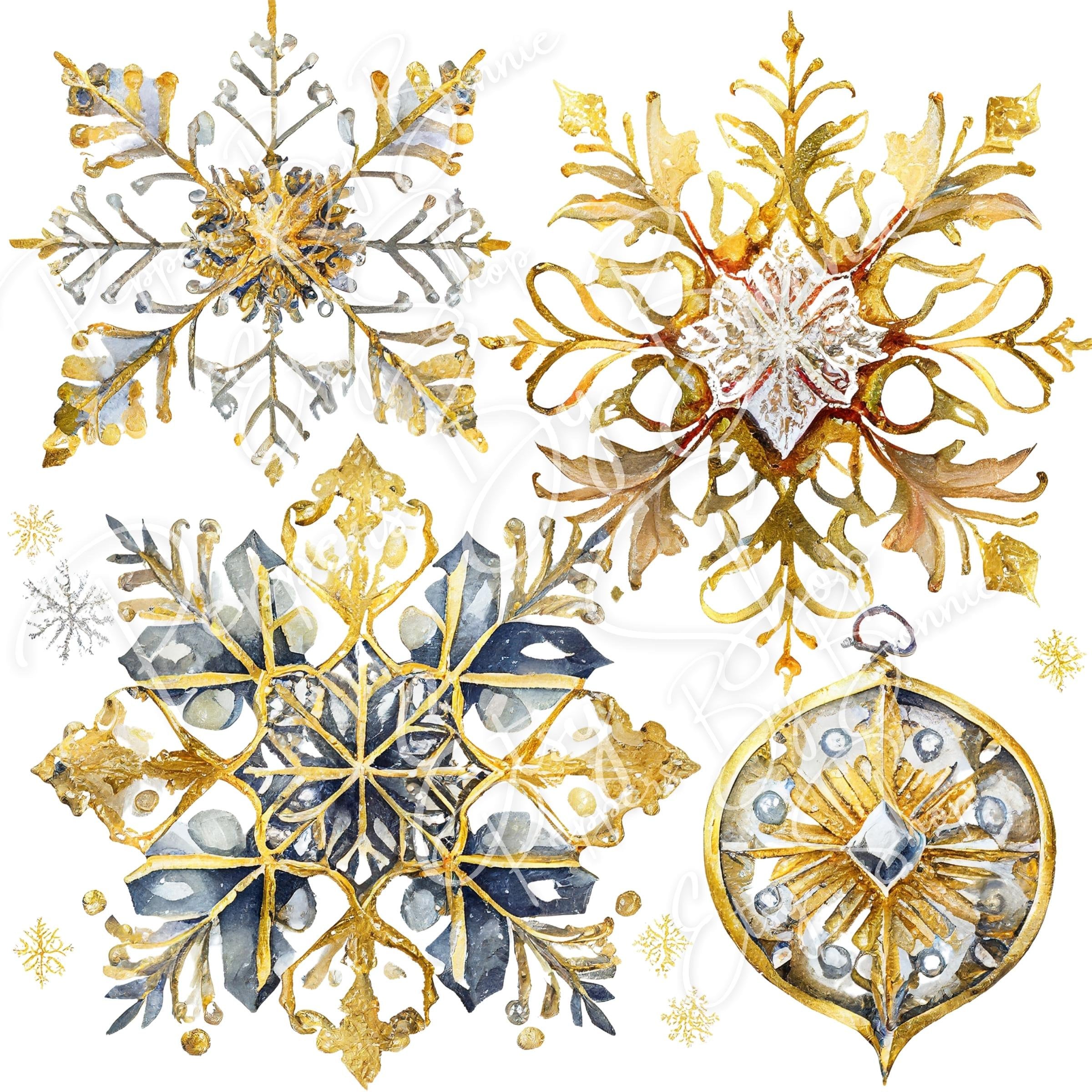 Vintage Golden Snowflakes PNG Clipart, 10 JPEG Snowflakes Tile & 26 PNG ...