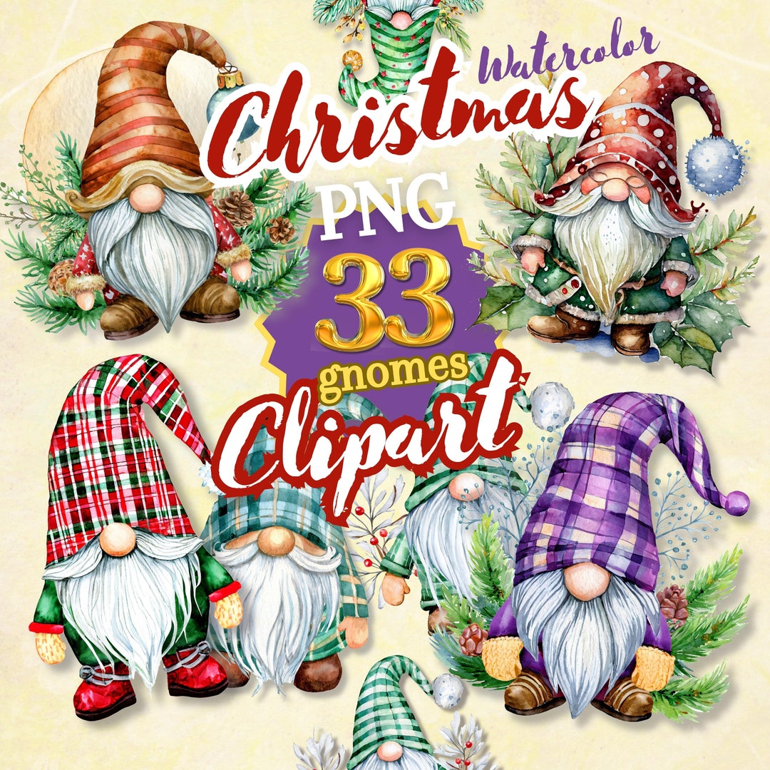 33 Watercolor Christmas Gnome PNG Clipart, Collection of Gnomes for ...