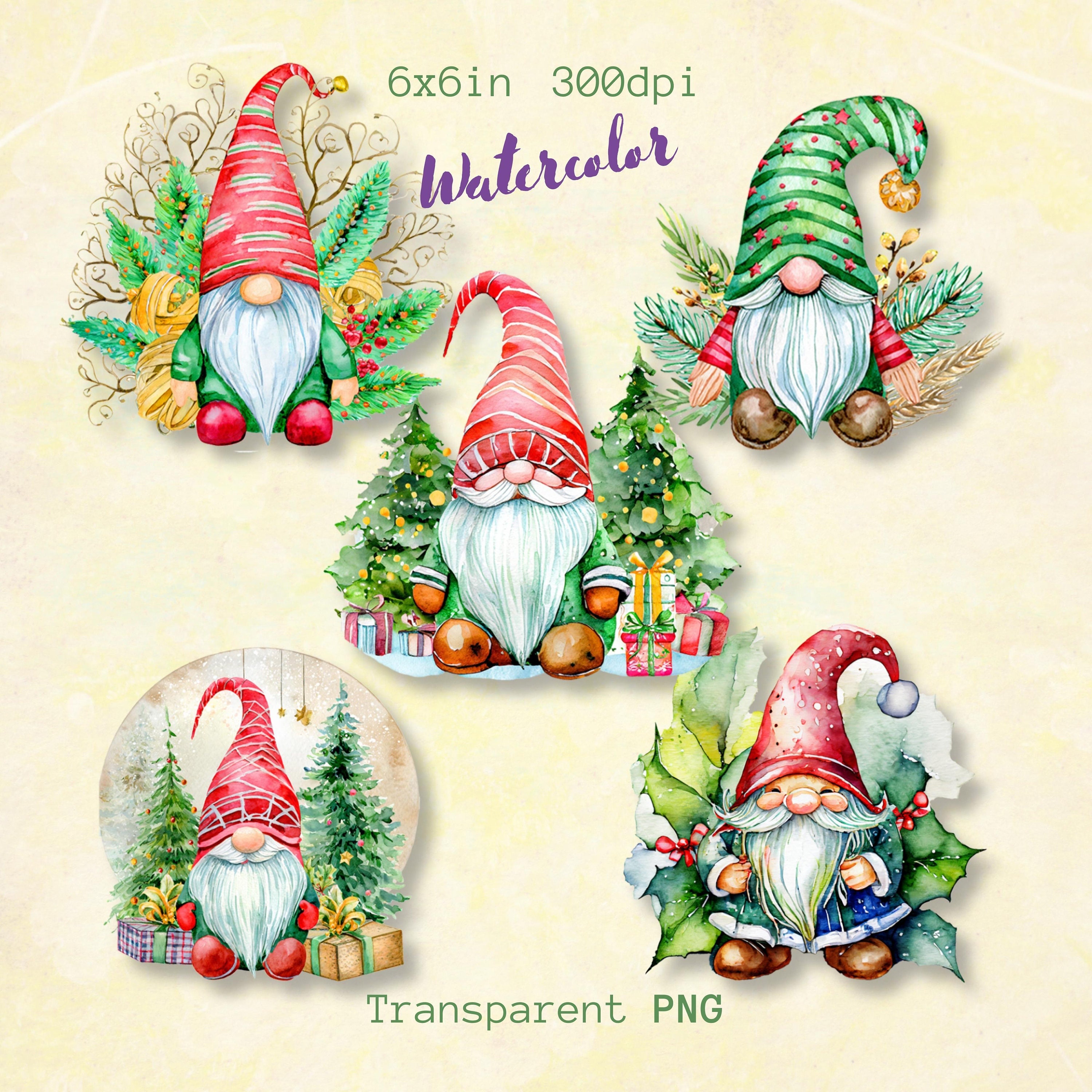 33 Watercolor Christmas Gnome PNG Clipart, Collection of Gnomes for ...