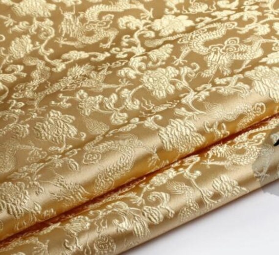 Tela de brocado de color dorado claro con dragones tela | Etsy España