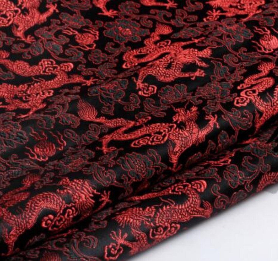 30% Off, 3 Color Black Color Brocade Fabric With Red Dragons, Jacquard ...