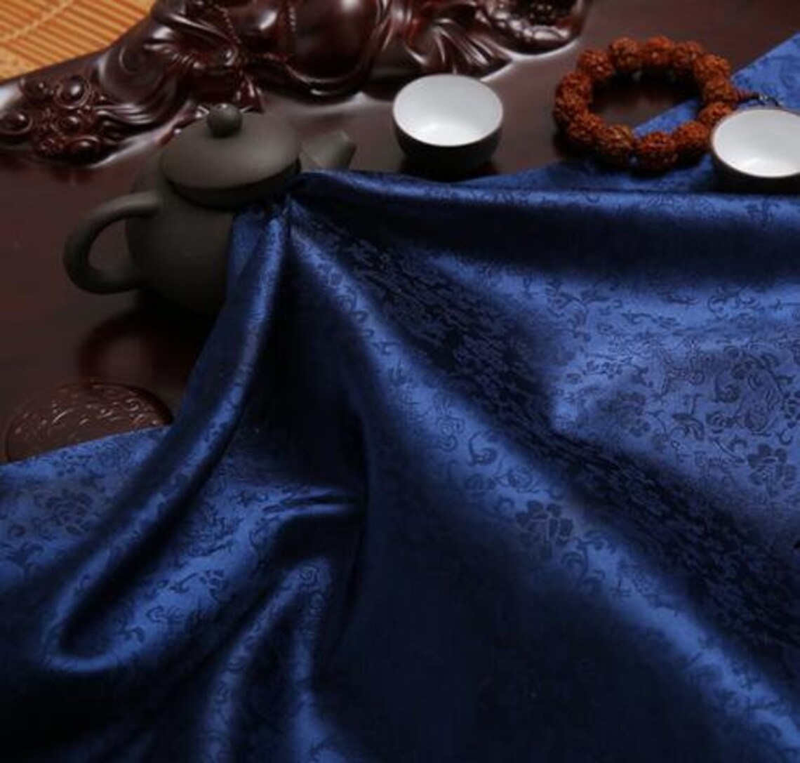 Blue Color Brocade Fabric Jacquard Fabric Dragon Style | Etsy