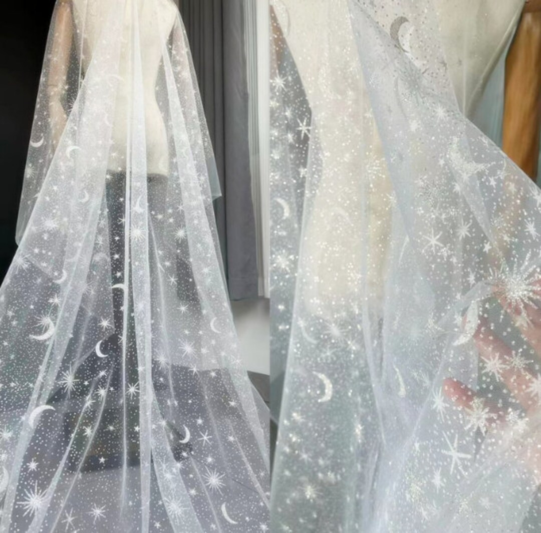 Wedding Glitter Style Mesh Fabric, Wedding Mesh Fabric, Star Sun Moon ...