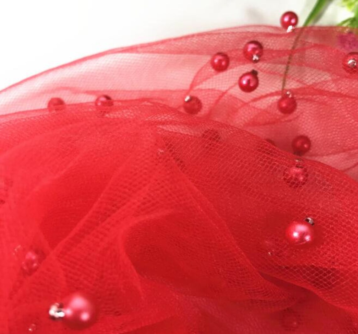 Mesh Fabric Pink/red Color Mesh Fabric Mesh With Bead by | Etsy