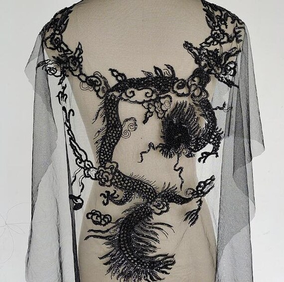 Black Dragon Patches Applique Wedding Applique Black Mesh | Etsy