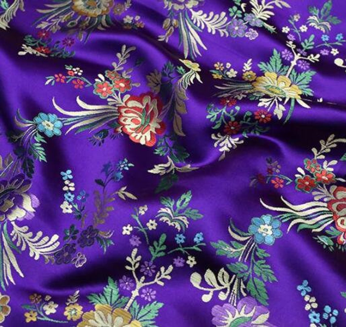 Purple Color Brocade Fabric With Color Flower Jacquard Etsy