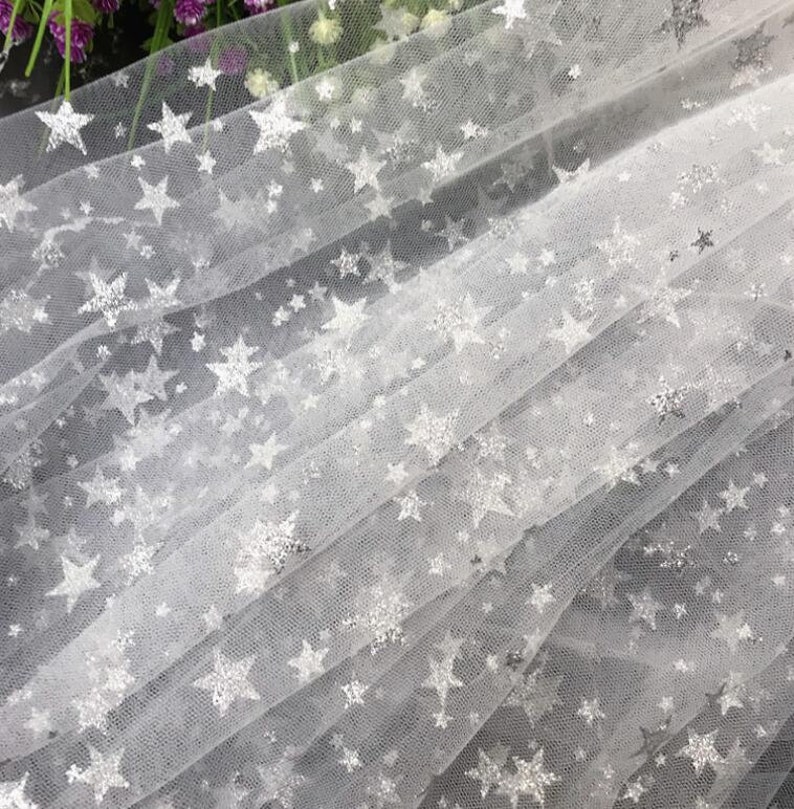 30% off Wedding Mesh Fabric Silver Color Star Style Mesh | Etsy
