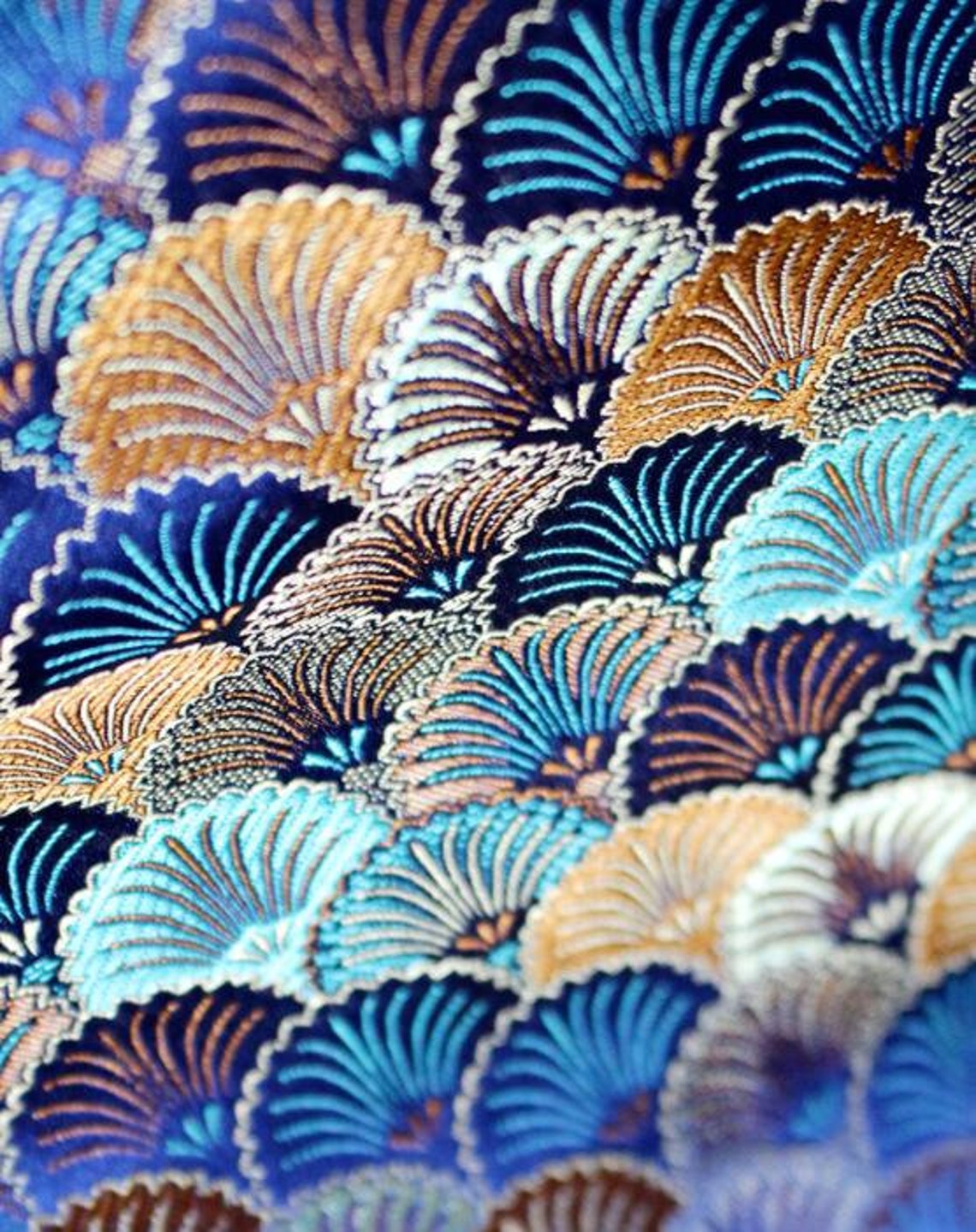 Blue Brocade With Shell Pattern Brocade Fabric Jacquard | Etsy