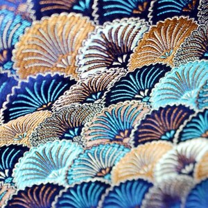 Blue Brocade With Shell Pattern Brocade Fabric Jacquard - Etsy
