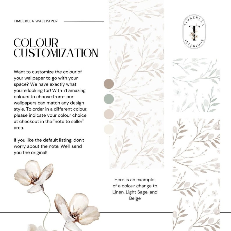 Modern Neutral Floral Wallpaper. Neutral Colors. Peel and - Etsy