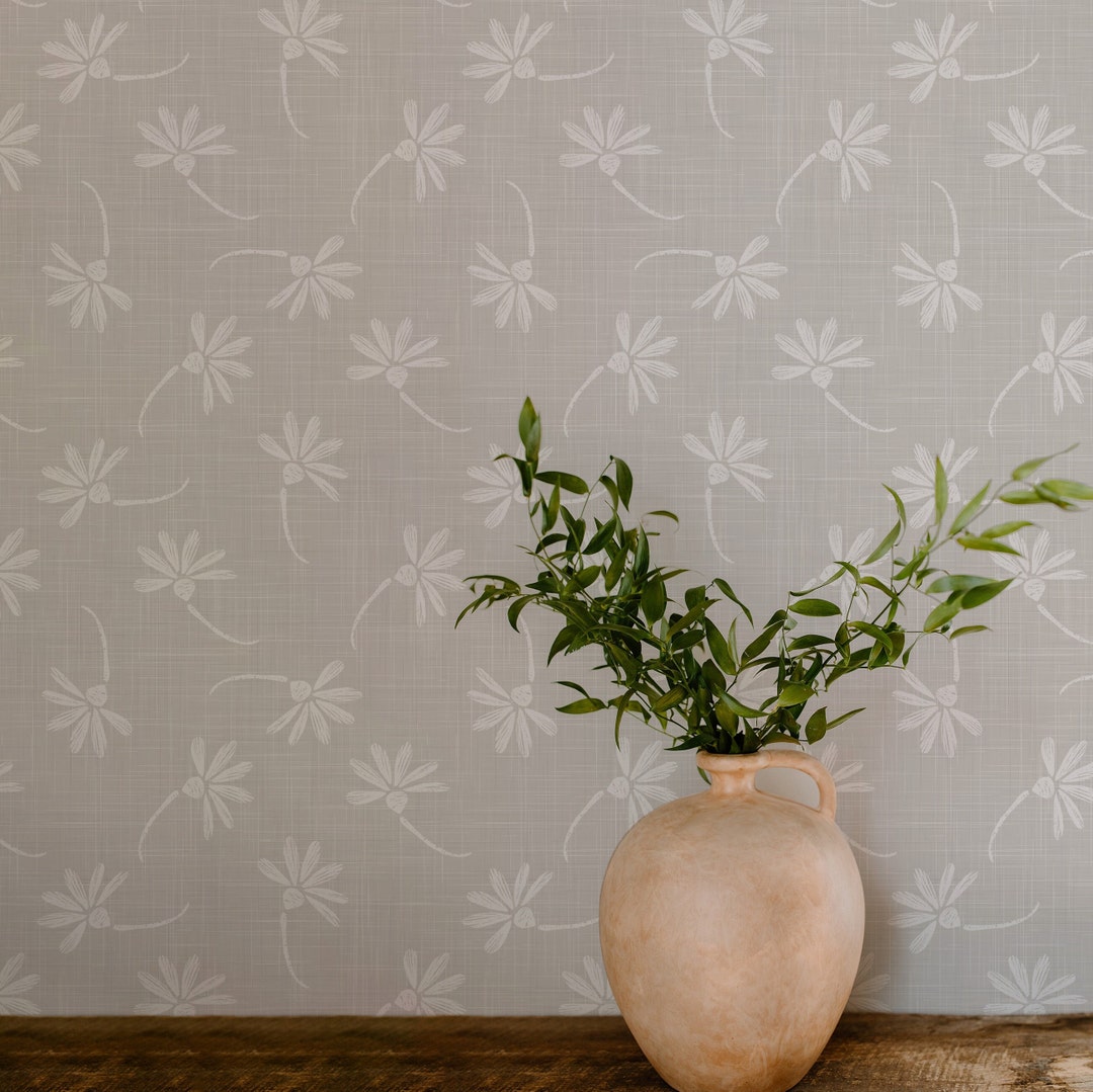 French Linen Floral Wallpaper. Peel and Stick or Traditional Wallpaper ...