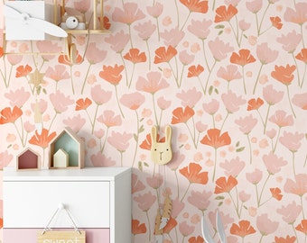 Modern Neutral Floral Wallpaper. Neutral Colors. Peel and Stick and ...