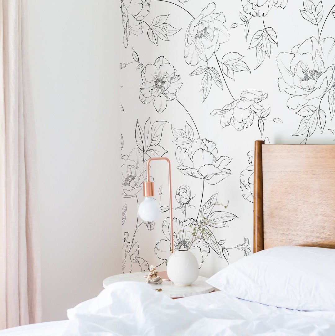 Dainty Floral Line Wallpaper-extra Large. Peel and Stick and ...