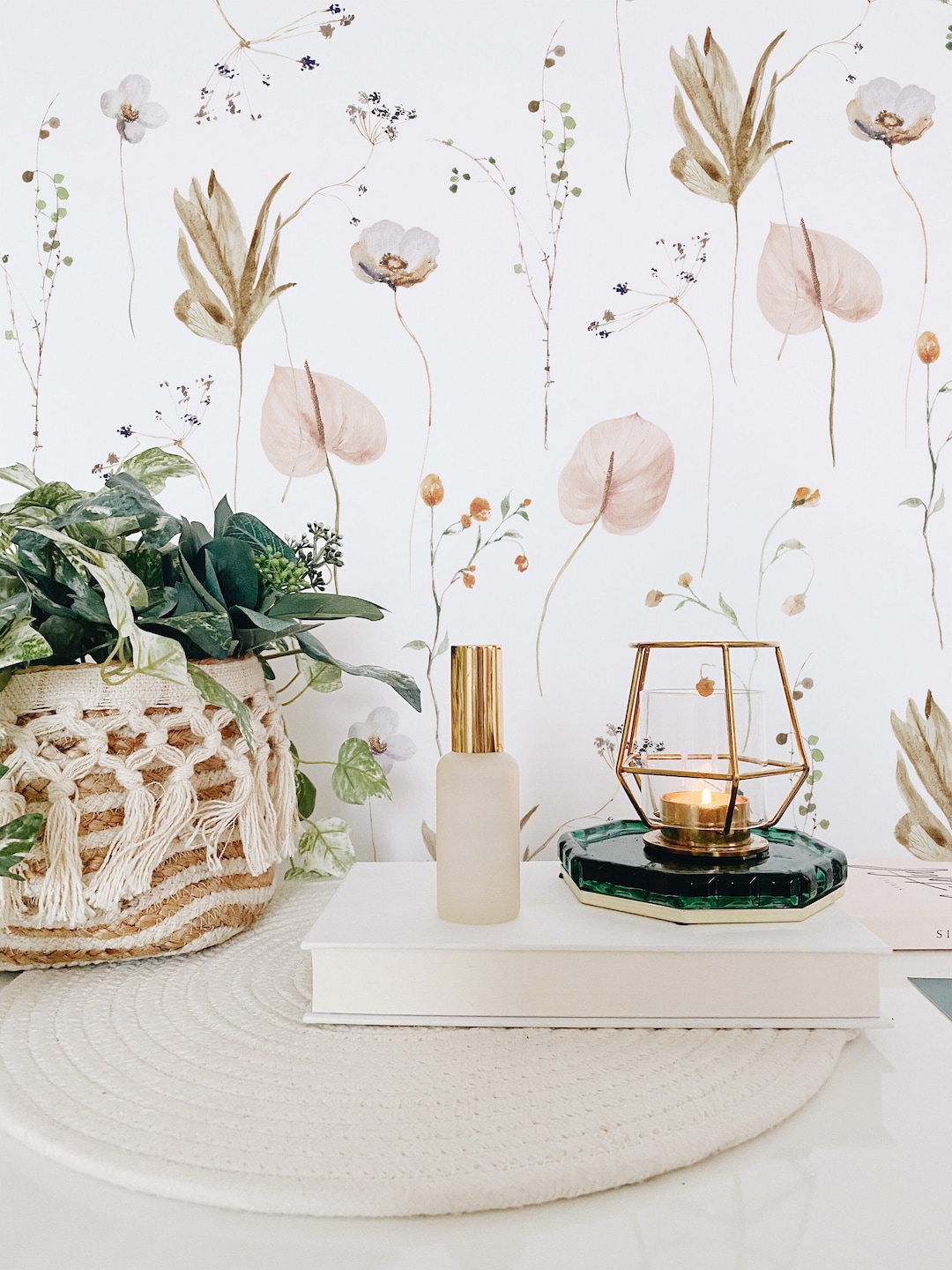Modern Neutral Floral Wallpaper. Neutral Colors. Peel and Stick and ...