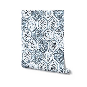 Hand Painted Moroccan Wallpaper. Color Original Blue. Peel and Stick ...