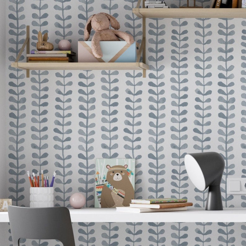 Hand Painted Nursery Boho Wallpaper. Pale Blue Color. Peel - Etsy