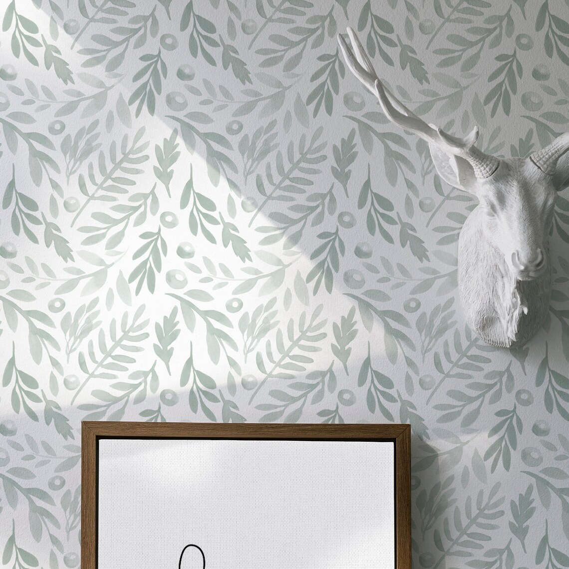 Light Sage Watercolor Floral Wallpaper. Modern Minimal | Etsy