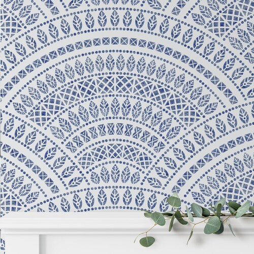Tile Wallpaper Folk Tiles Blue and White by - Etsy