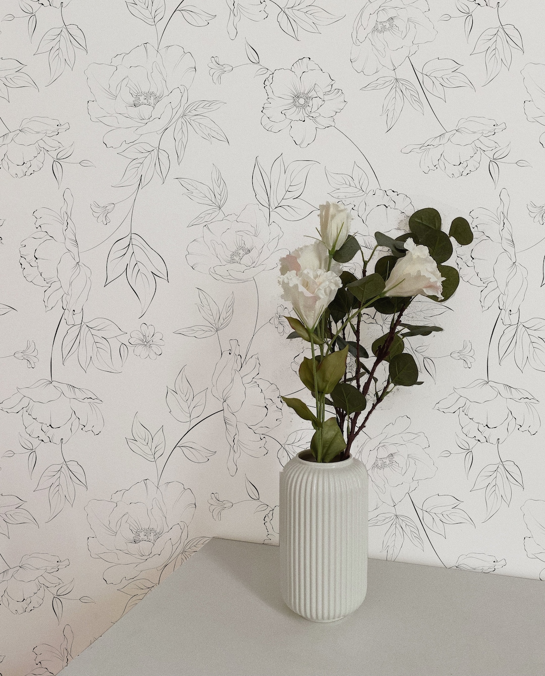 Dainty Floral Line Wallpaper. Peel and Stick and Traditional Wallpaper ...