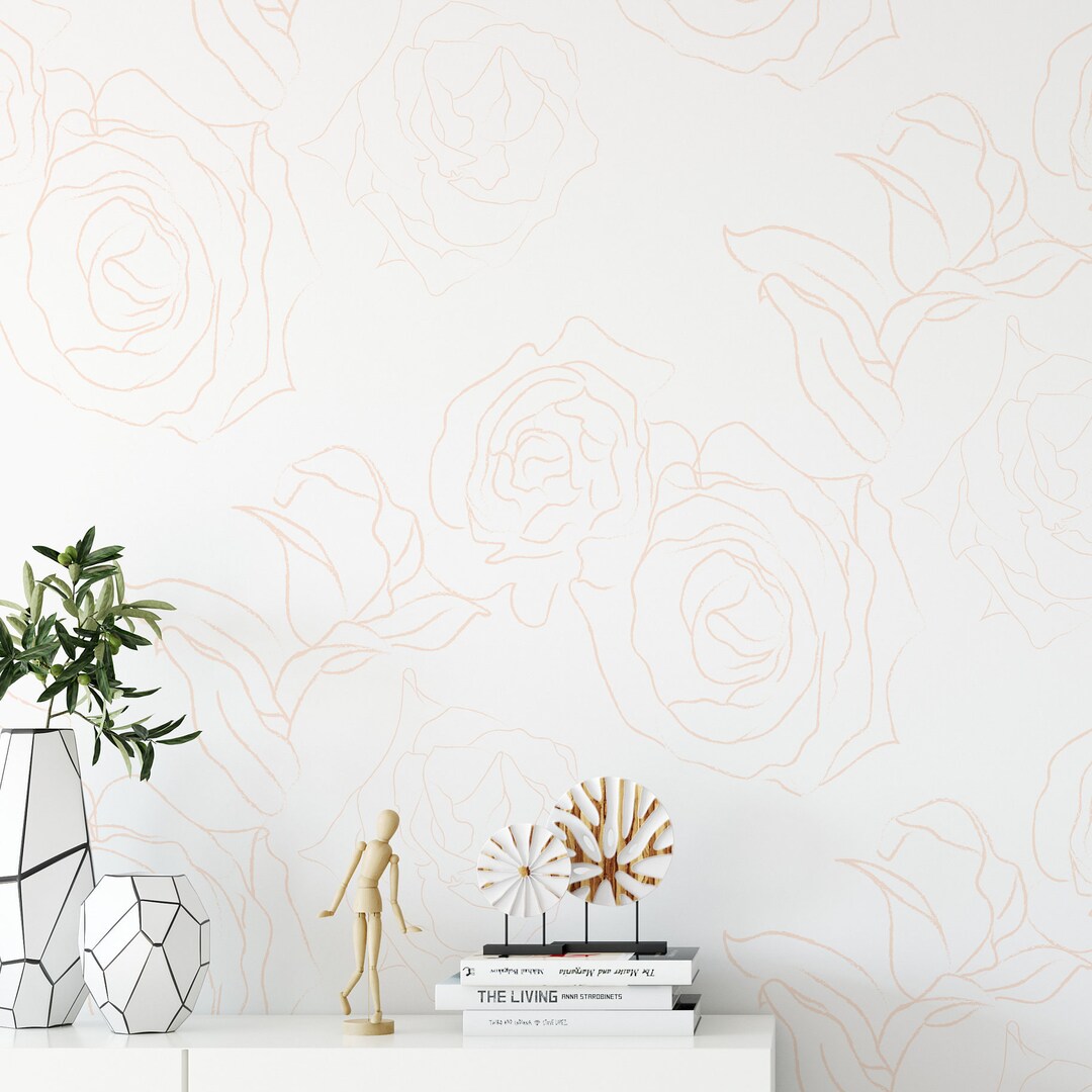 Fine Line Art Wallpaper. Pale Color Floral. Peel and Stick Wallpaper ...