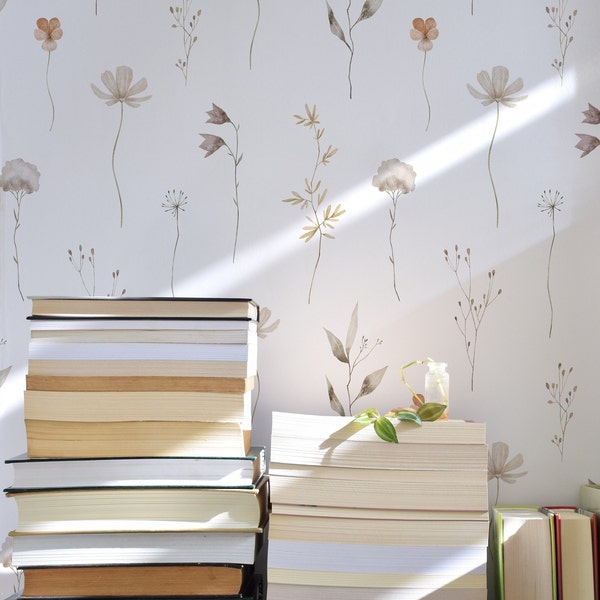 Muted Floral Wallpaper - Etsy