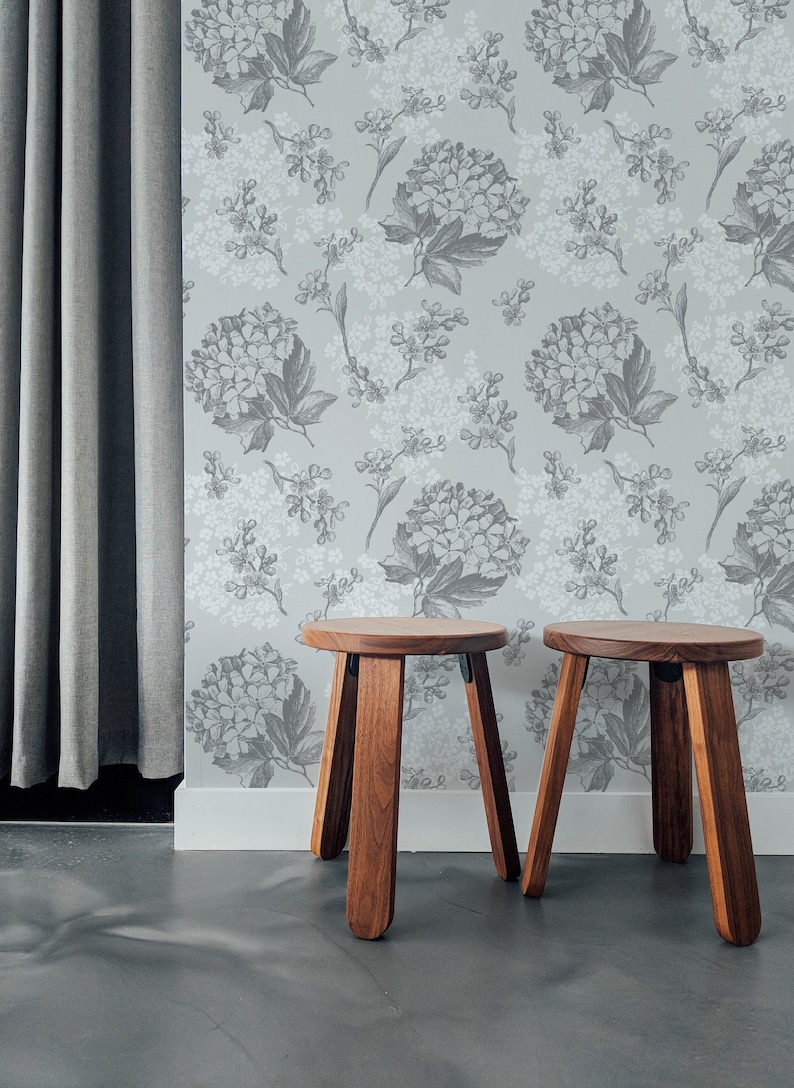 Modern Hydrangea Wallpaper. Peel Stick Wallpaper and - Etsy