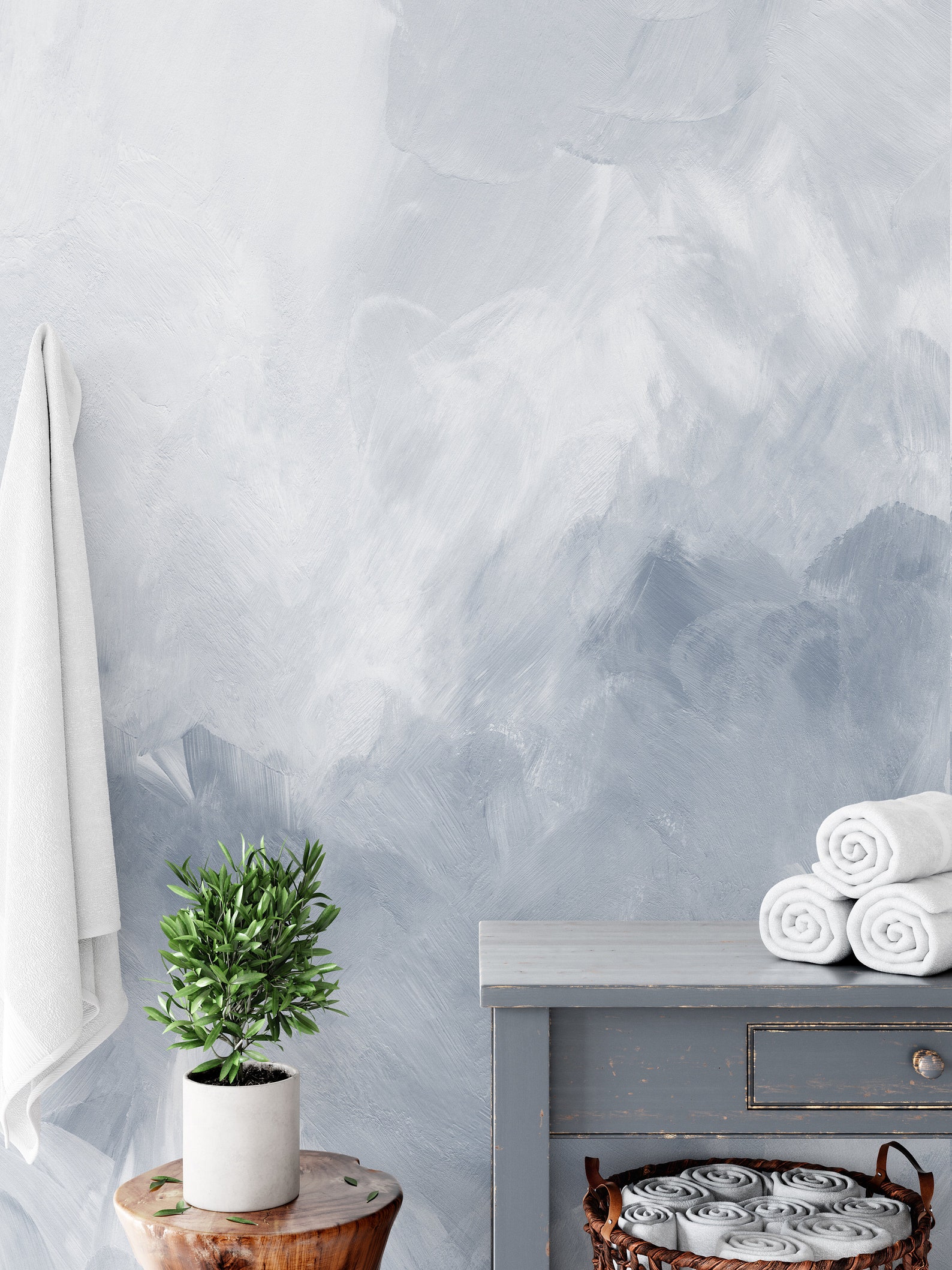 Venetian Wallpaper. Pale Blue. Hand Painted. Peel and Stick - Etsy