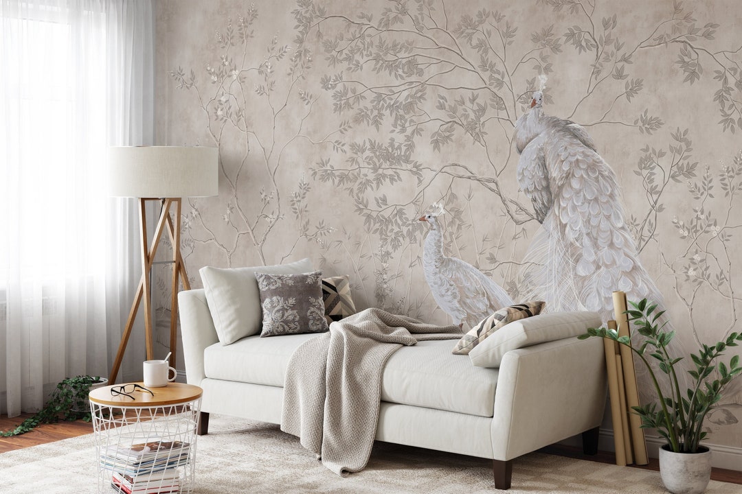 Peacock Wallpaper Mural. Bedroom Mural Wallpaper. Removable Peel and ...
