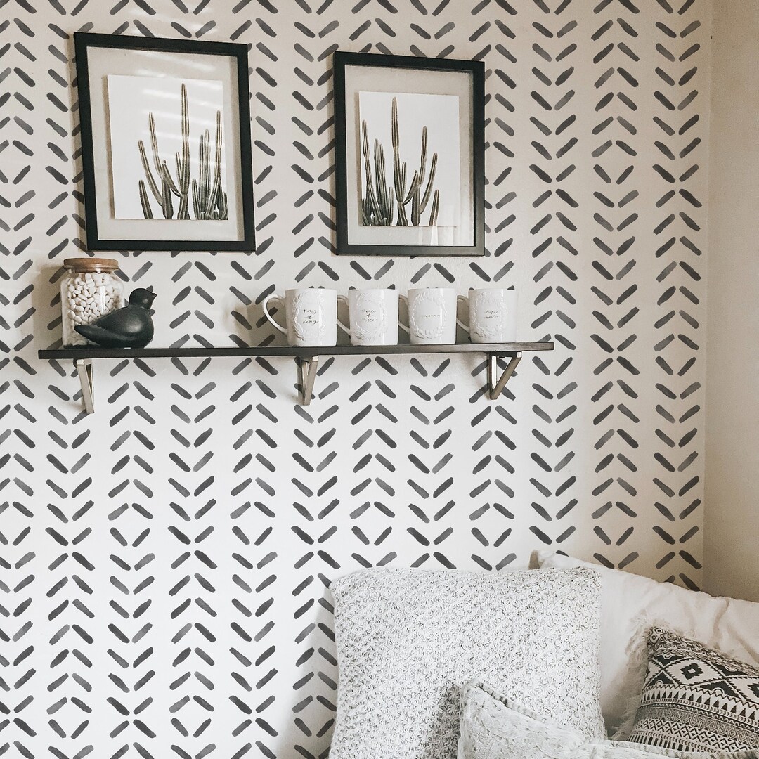 Big BOHO Chevron Wallpaper - Black and White. Removable Peel + Stick ...