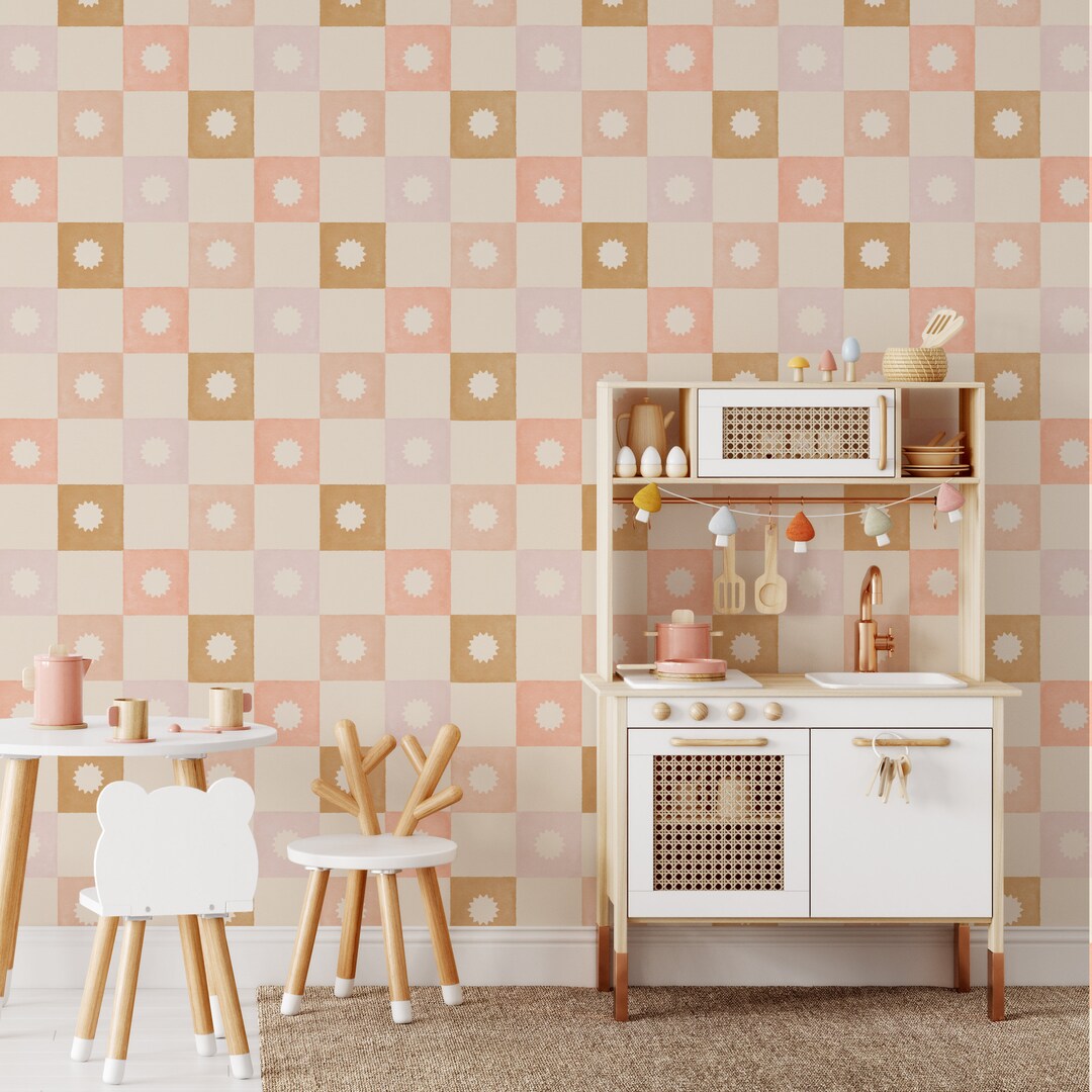Pastel Checkered Wallpaper. Nursery Bedroom Wallpaper. Peel and Stick ...